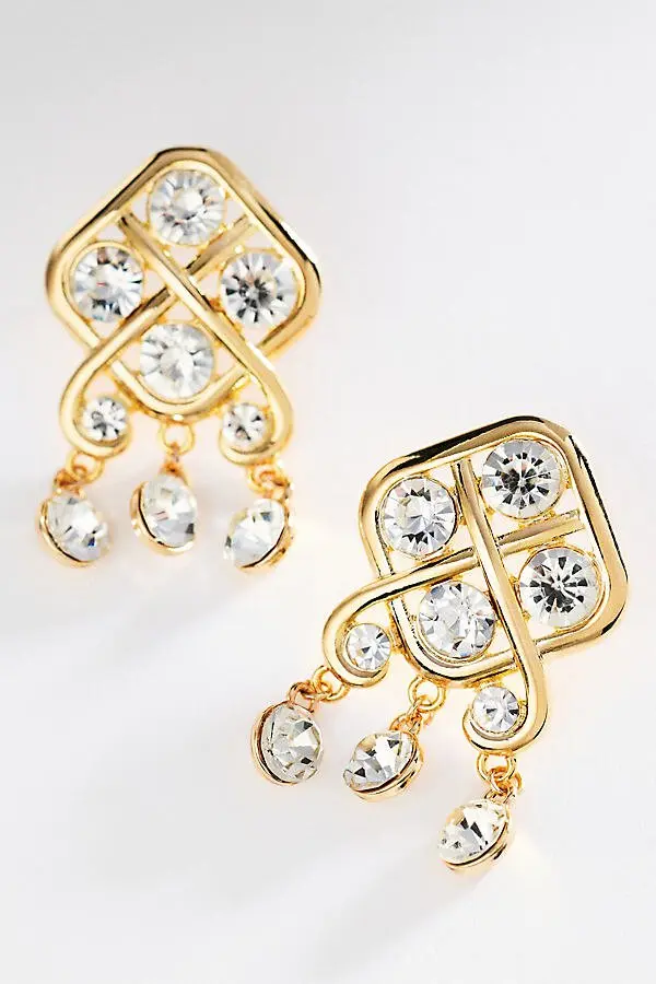 Anthropologie Art Deco Crystal Drop Earrings - Gold