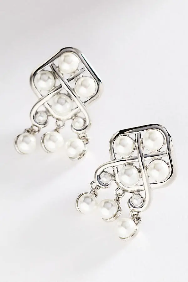 Anthropologie Art Deco Crystal Drop Earrings - Silver/pearl