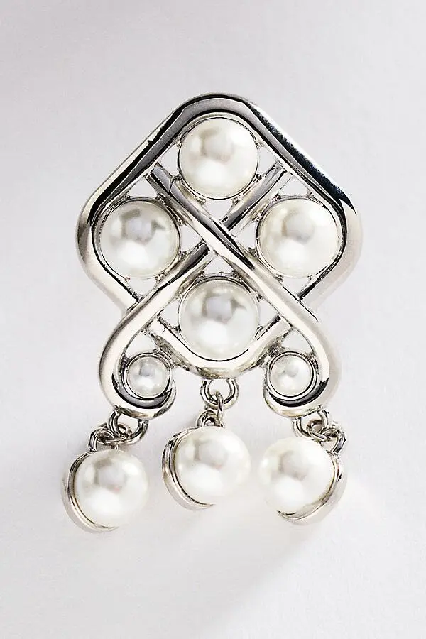Anthropologie Art Deco Crystal Drop Earrings - Silver/pearl