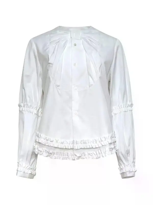 Noir Kei Ninomiya Cotton Ruffled Trim Bow Detail Blouse - White