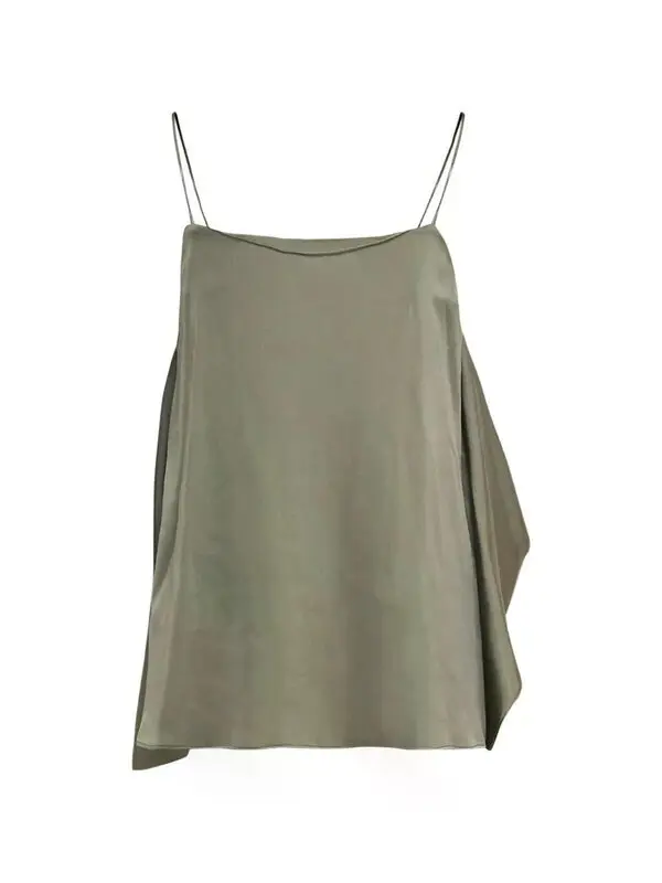YCH Khaki Satin Ruffled Spaghetti-strap Top