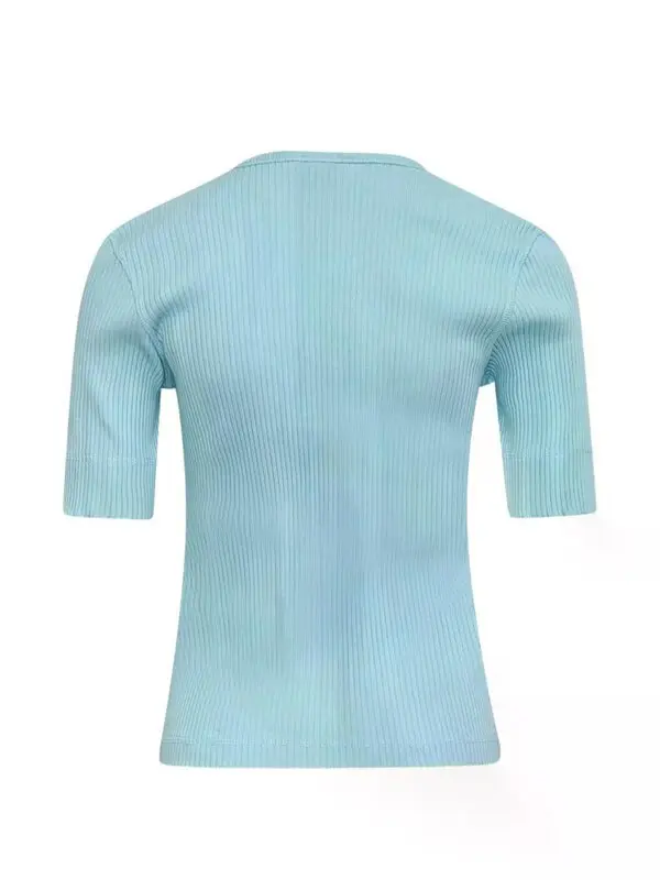 GANNI Ribbed Logo Embellished T-shirt