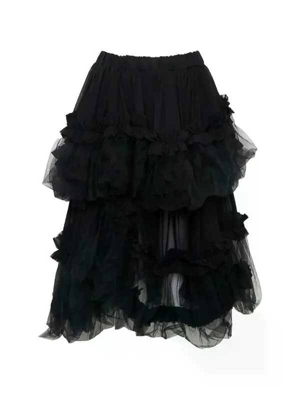 Noir Kei Ninomiya Ruffled A-line Midi Skirt - Black
