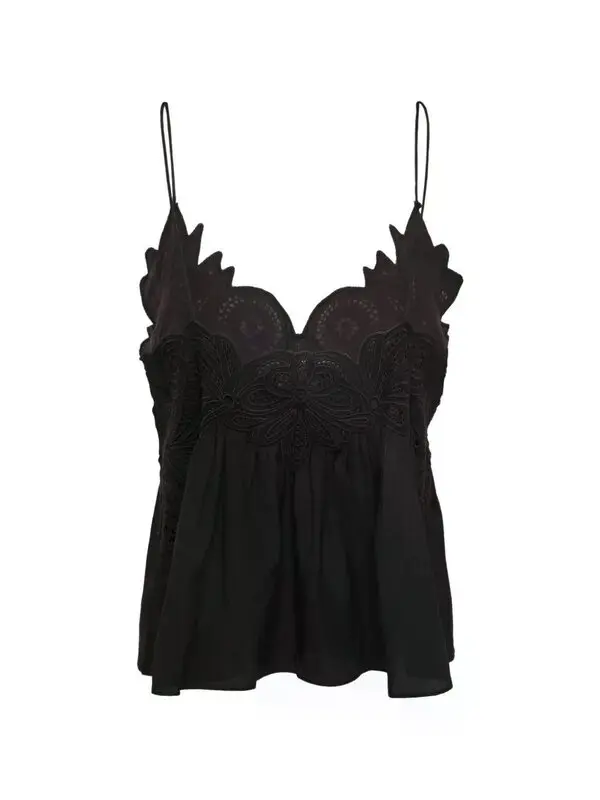 Ulla Johnson Rosie Lace Appliqué Silk Top - Black