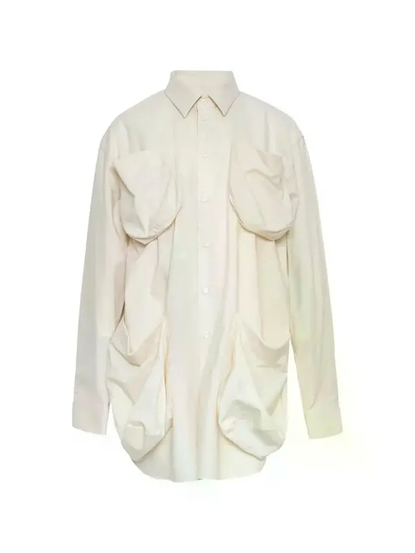 Comme Des Garçons Draped Pocket Cotton Shirt - Neutrals