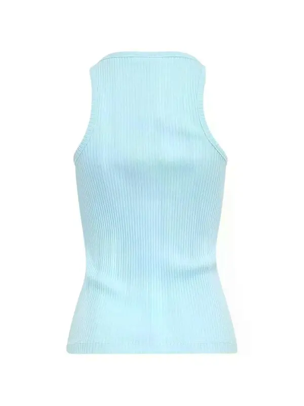 GANNI Ribbed Knit Logo Embellished Tank Top - Blue