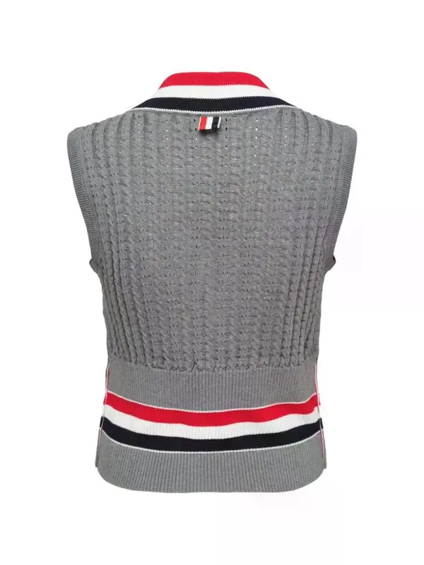 Thom Browne Cable Knit Cotton Vest With Striped Trim