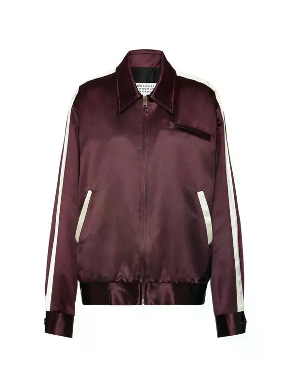 MAISON MARGIELA Satin Bomber Jacket With Stripe Detail - Purple