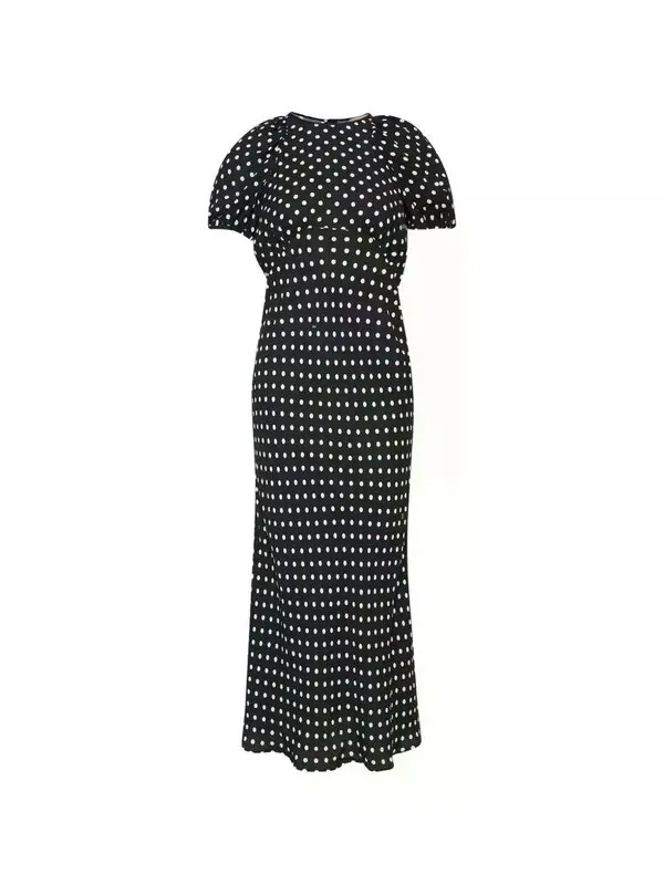 N°21 Polka-dot Puff-sleeve Midi Dress - Black