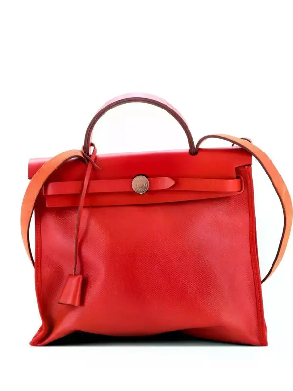 Hermès Herbag Zip Berline 31 Shoulder Bag In Vache Canvas And Leather - Red