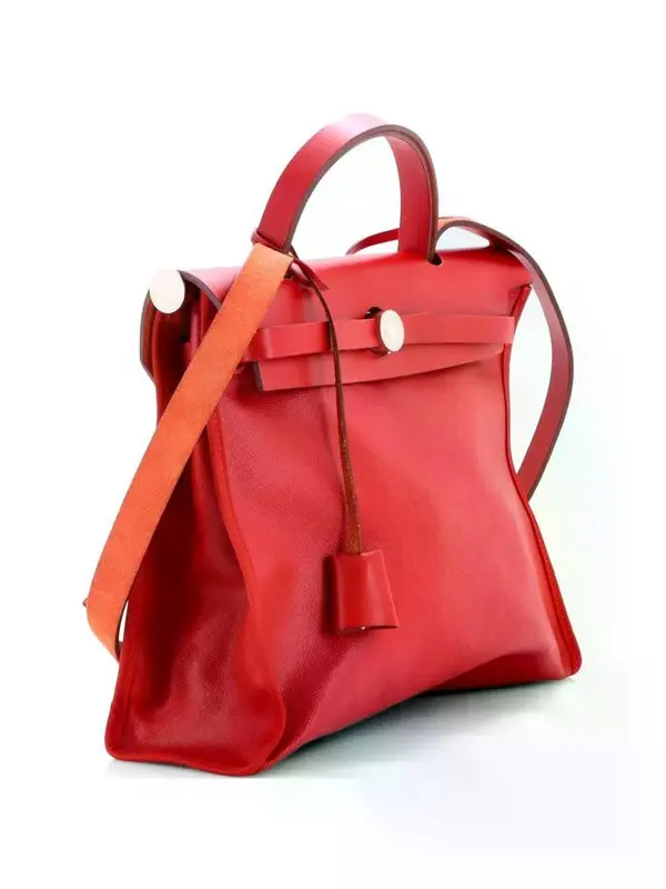 Hermès Herbag Zip Berline 31 Shoulder Bag In Vache Canvas And Leather - Red