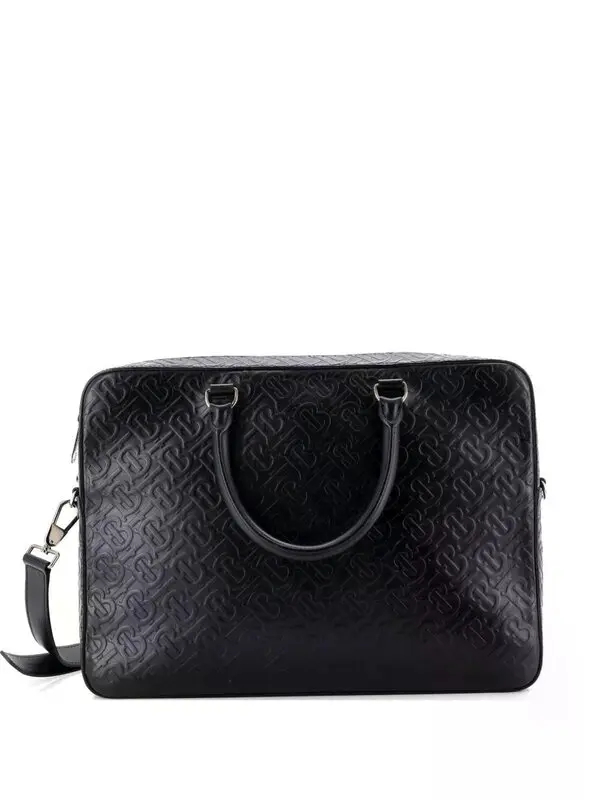 Burberry Ainsworth Briefcase Tb Monogram Embossed Leather Business Bag - Black