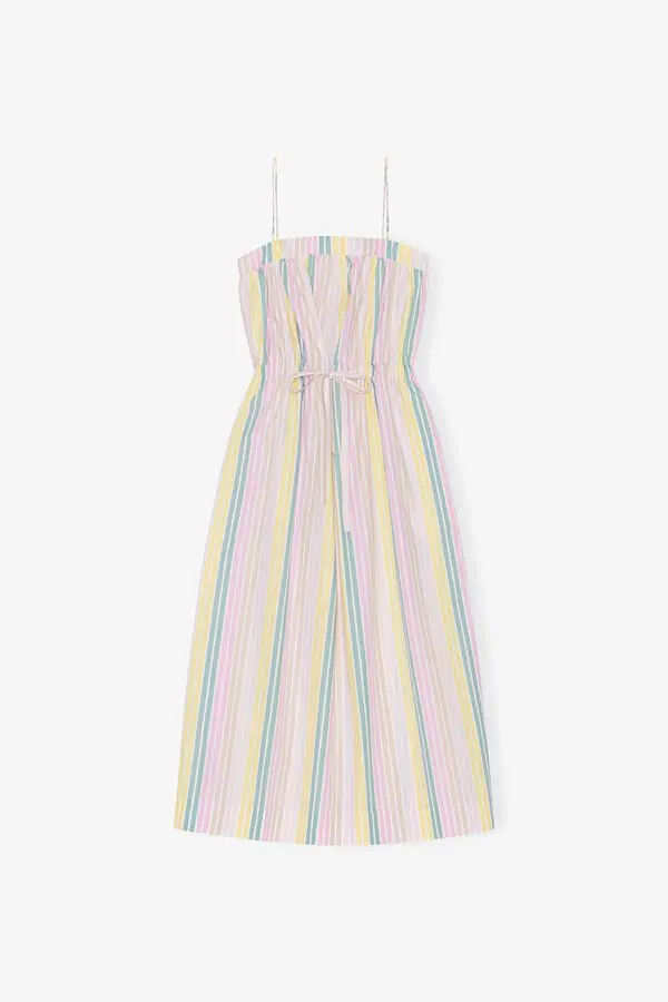 GANNI Striped Cotton Maxi Strap Dress - Mixed