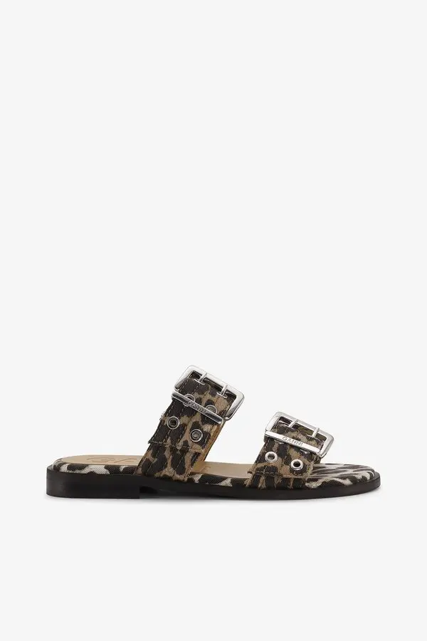 GANNI Leopard Print Buckle Strap Sandals - Mixed