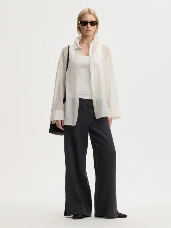 BY MALENE BIRGER Michelle Wide-leg Linen Trousers With Embroidered Side Slits - Black