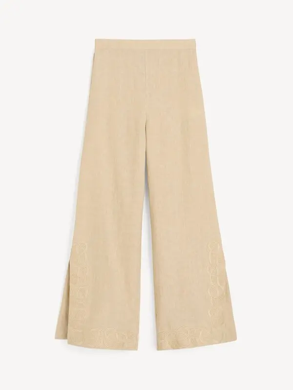 BY MALENE BIRGER Michelle Wide Leg Linen Trousers With Embroidery - Old Beige