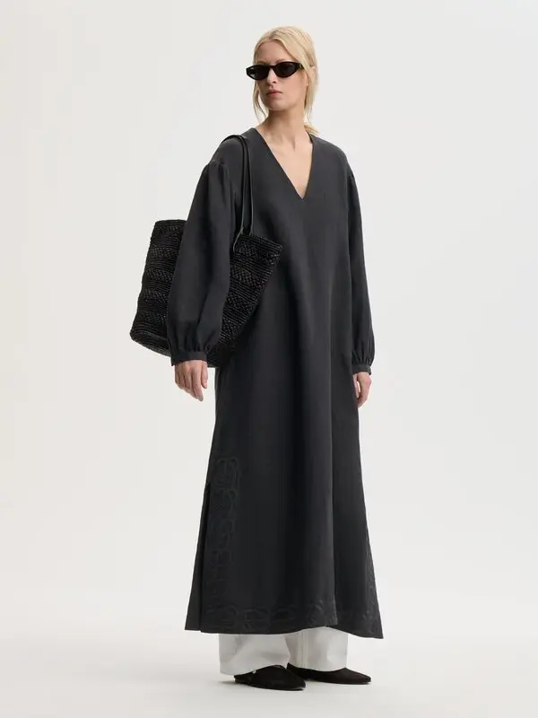BY MALENE BIRGER Louise Linen Maxi Dress With Embroidery - Black