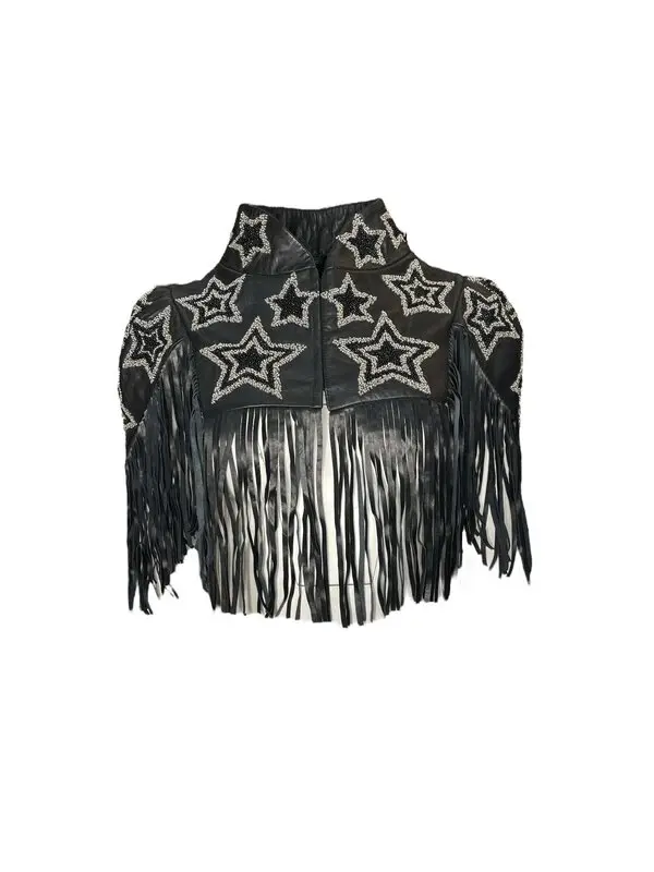 ANY OLD IRON Beaded Star Leather Fringe Shrug - Black/silver