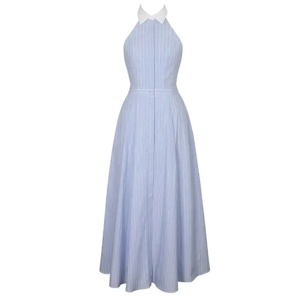 MISS CIRCLE NEW YORK Winslet Striped Cotton Poplin Halter Maxi Dress - Blue