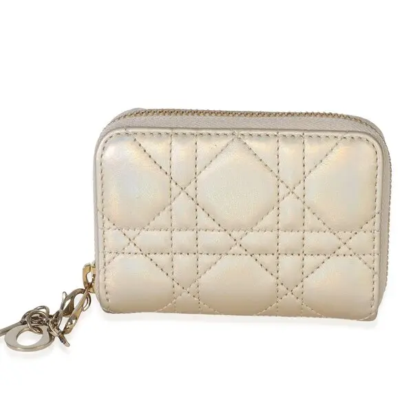 Dior Metallic Lambskin Cannage Lady Voyageur Coin Purse - Gold