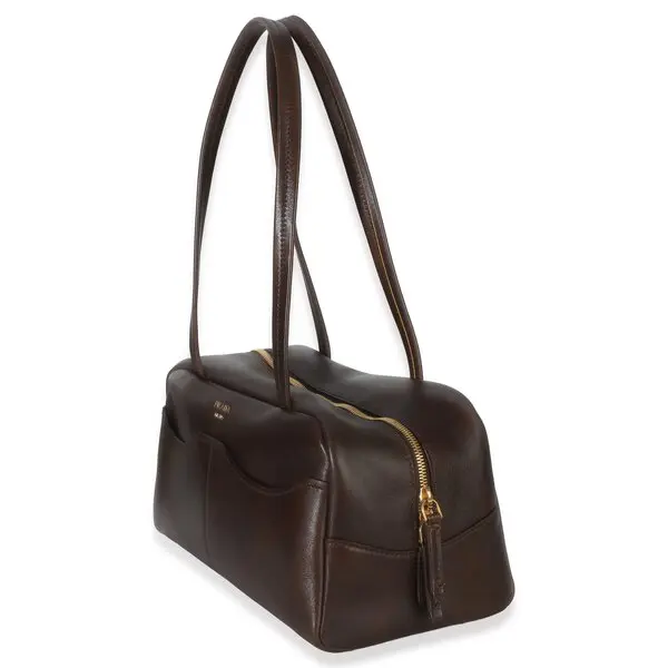 Prada Antiqued Calfskin Carry Shoulder Bag - Brown