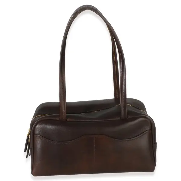 Prada Antiqued Calfskin Carry Shoulder Bag - Brown