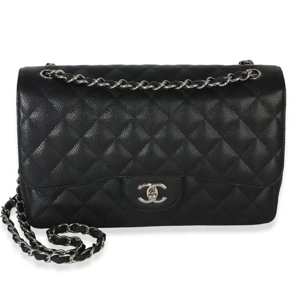 Chanel Quilted Caviar Jumbo Double Flap Bag - Black