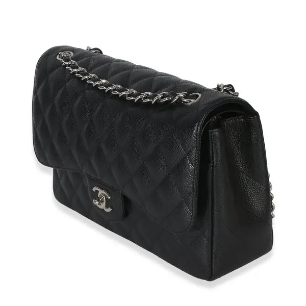 Chanel Quilted Caviar Jumbo Double Flap Bag - Black
