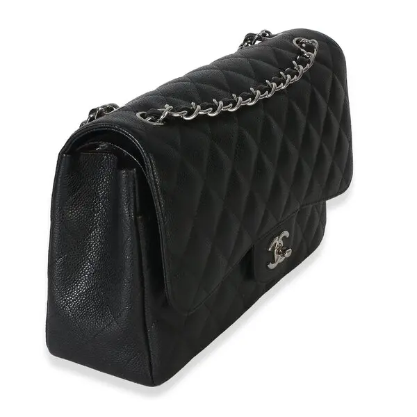 Chanel Quilted Caviar Jumbo Double Flap Bag - Black