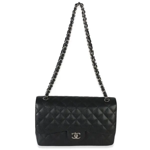 Chanel Quilted Caviar Jumbo Double Flap Bag - Black
