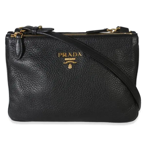 Prada Vitello Phenix Double Zip Crossbody Bag - Black