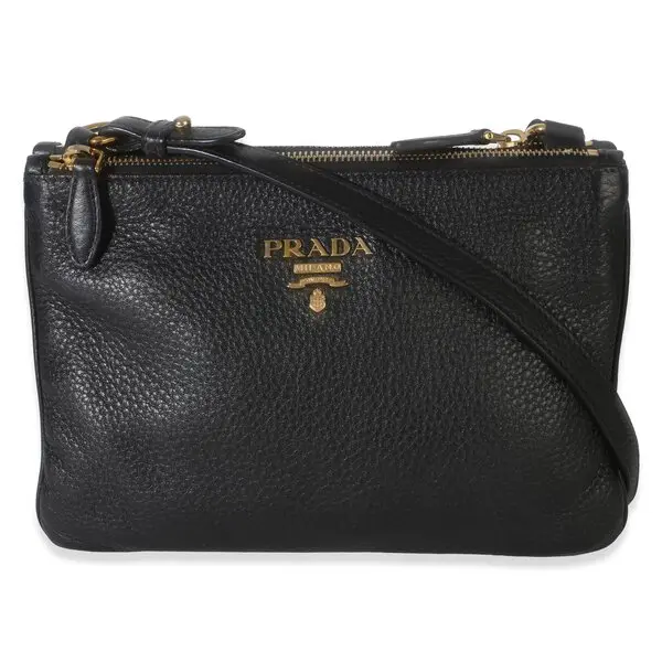 Prada Vitello Phenix Double Zip Crossbody Bag - Black