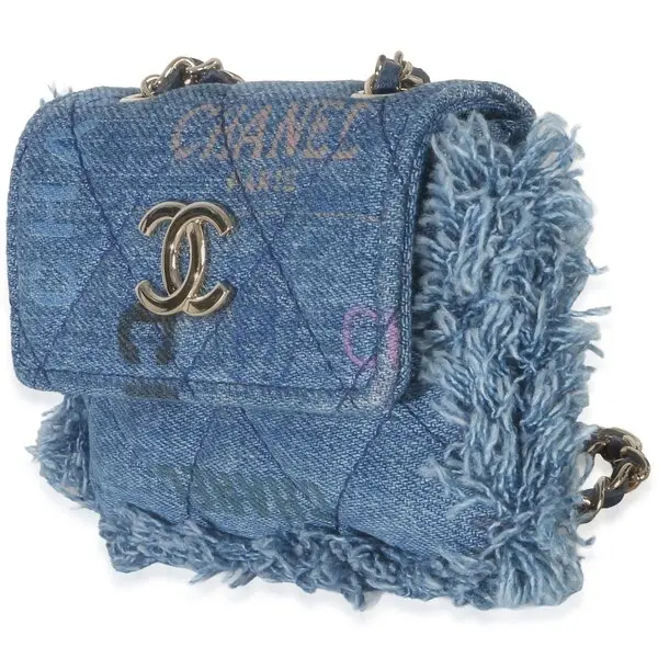 Chanel Quilted Denim Clutch With Chain - Blue