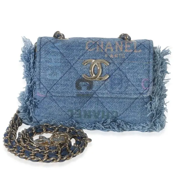 Chanel Quilted Denim Clutch With Chain - Blue