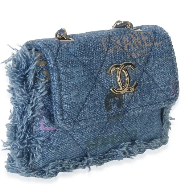 Chanel Quilted Denim Clutch With Chain - Blue