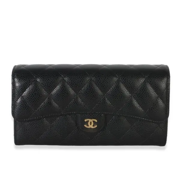 Chanel Quilted Caviar Large Gusset Flap Wallet