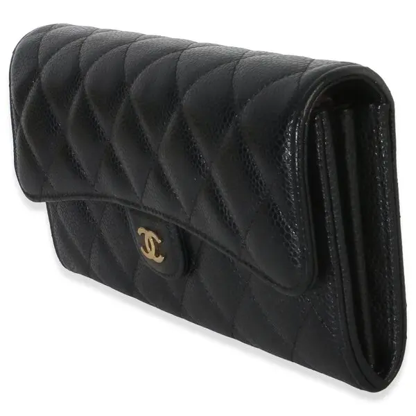 Chanel Quilted Caviar Large Gusset Flap Wallet