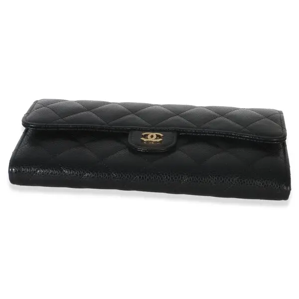 Chanel Quilted Caviar Large Gusset Flap Wallet