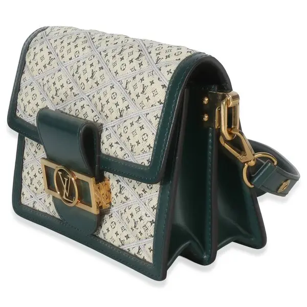 LOUIS VUITTON Green Quilted Denim Printed Monogram Dauphine Bag