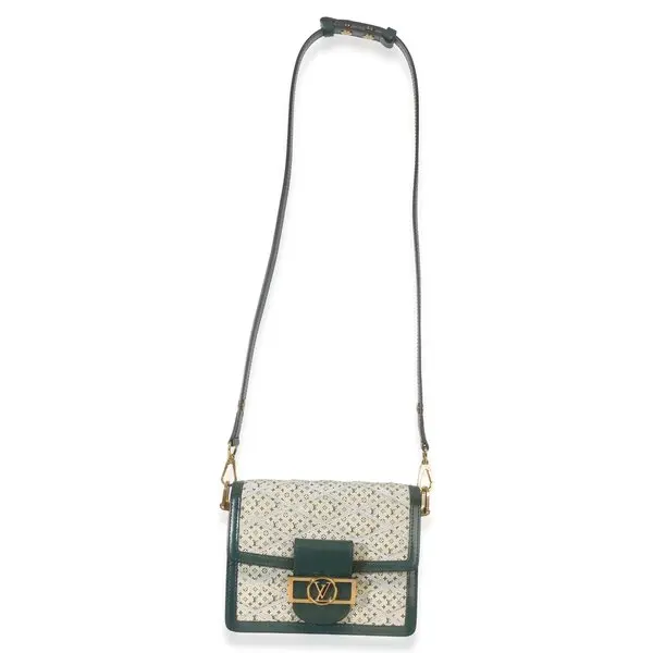 LOUIS VUITTON Green Quilted Denim Printed Monogram Dauphine Bag