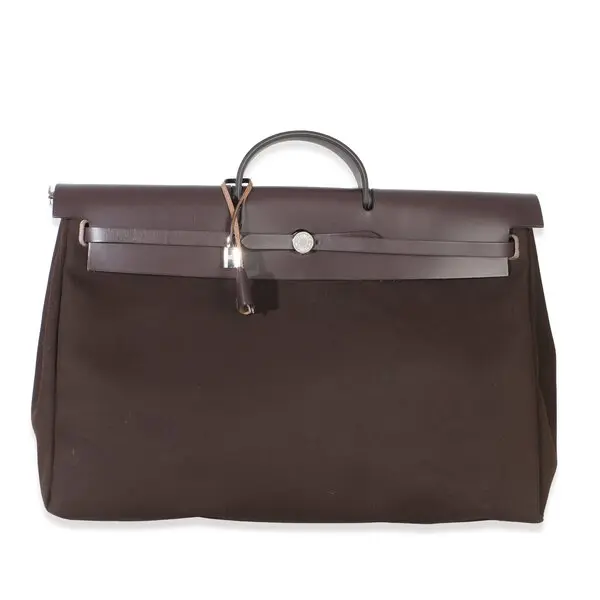 Hermès Herbag Zip Cabine Bag In Toile Officier And Vache Hunter - Brown