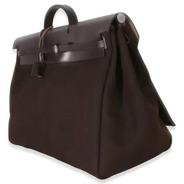 Hermès Herbag Zip Cabine Bag In Toile Officier And Vache Hunter - Brown