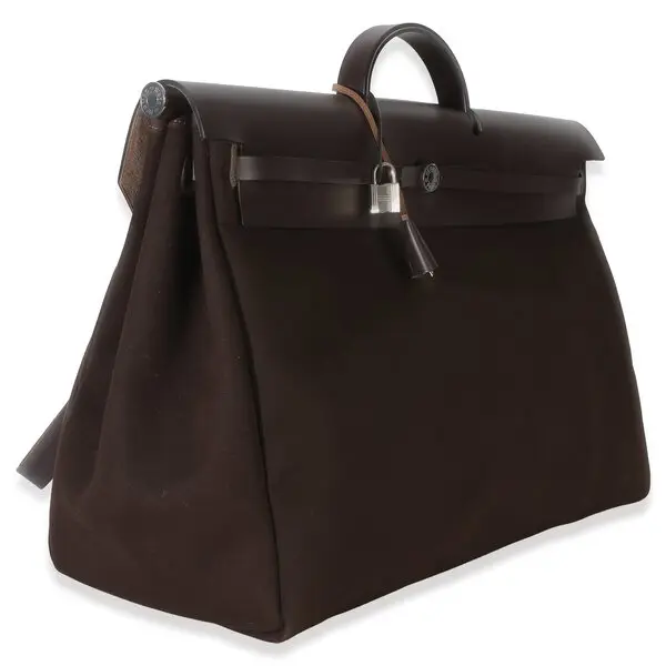 Hermès Herbag Zip Cabine Bag In Toile Officier And Vache Hunter - Brown