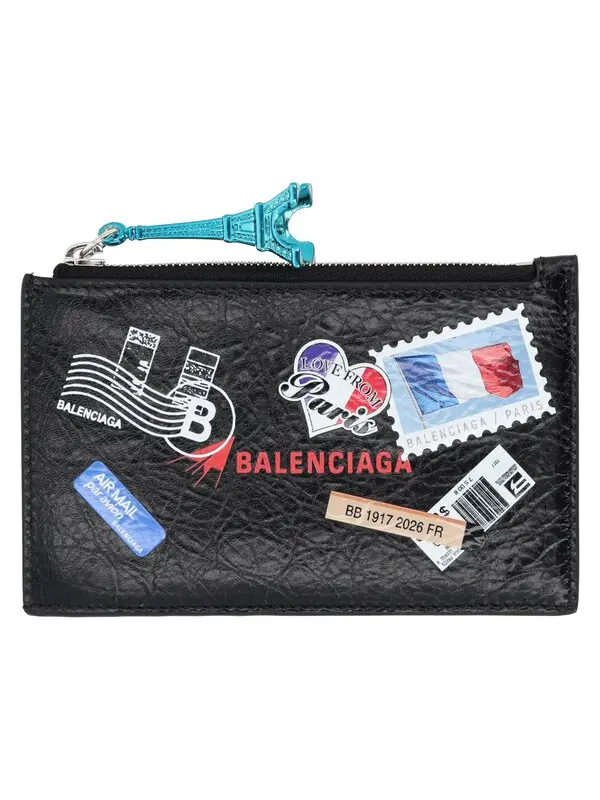 Balenciaga Portamonete Con Portacarte In Pelle - Black