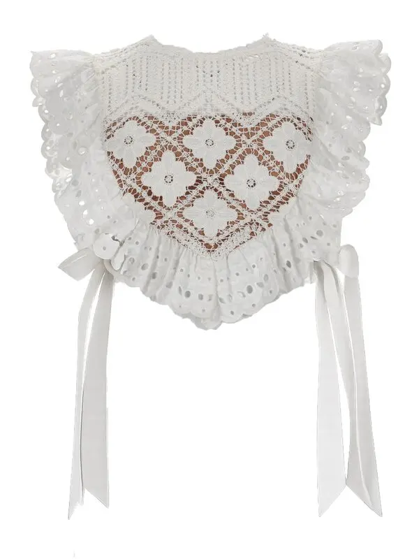 SELF-PORTRAIT Cropped Crochet Top With Lace Inserts - White