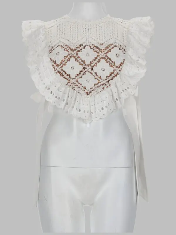 SELF-PORTRAIT Cropped Crochet Top With Lace Inserts