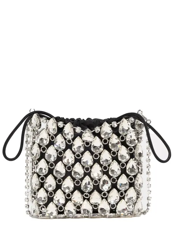 SELF-PORTRAIT Crystal Embellished Metallic Mesh Drawstring Bag - Silver