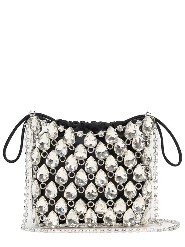 SELF-PORTRAIT Crystal Embellished Metallic Mesh Drawstring Bag - Silver