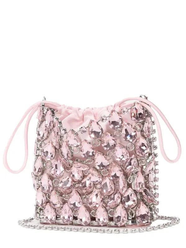 SELF-PORTRAIT Crystal Embellished Metallic Mesh Mini Bag - Pink