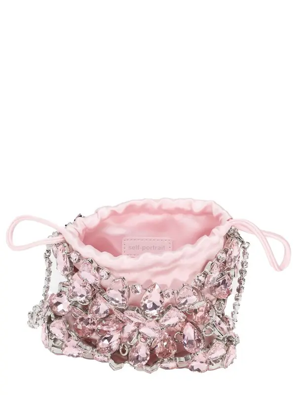 SELF-PORTRAIT Crystal Embellished Metallic Mesh Mini Bag - Pink